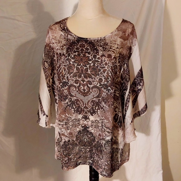 Cato | Tops | Cato Poet Top With Flutter Sleeves Brown Cream Size 82 ...
